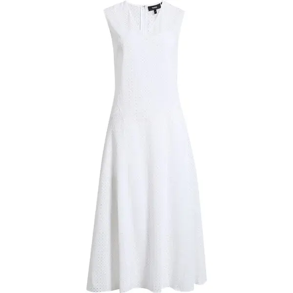 Theory Eyelet Embroidered Fit & Flare Cotton Midi Dress - White