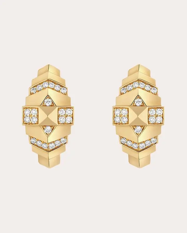 STATEMENT Diamond Rockaway Mini Pyramid Hoop Earrings - Gold