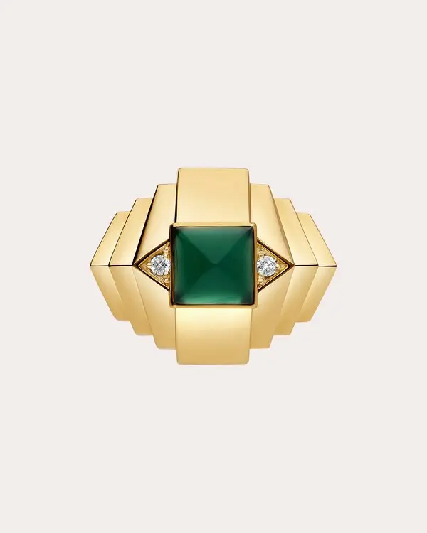 STATEMENT Diamond & Agate Rockaway Mini Pyramid Ring - Green
