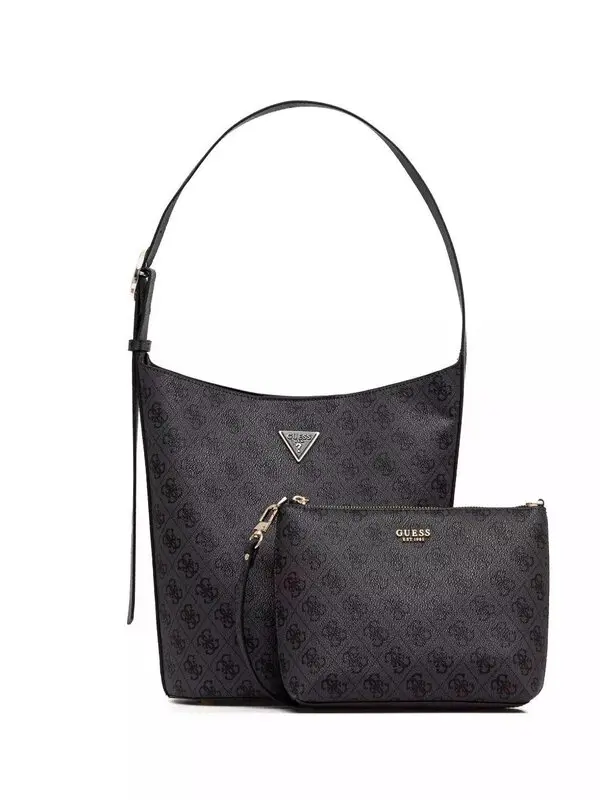 Guess Monogram-pattern Buckle-detail Bucket Bag - Grey