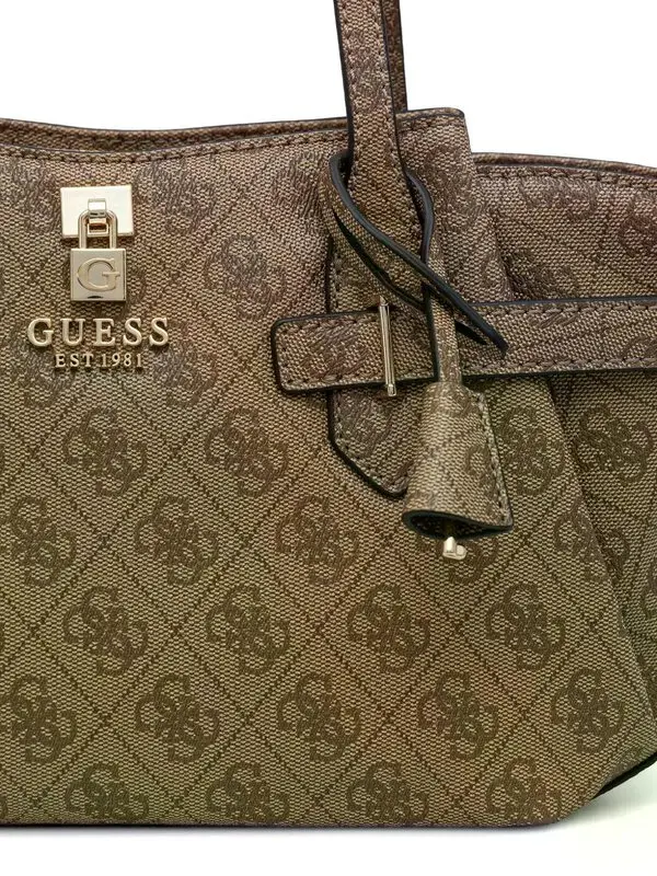 Guess Monogram Shoulder Bag With Padlock Detail - Brown