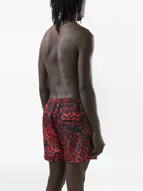 Gcds Monogram-print Swim Shorts - Red