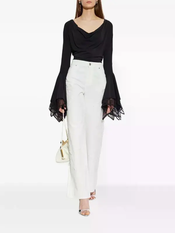 Blumarine Lace-trimmed Bell-sleeve Bodysuit