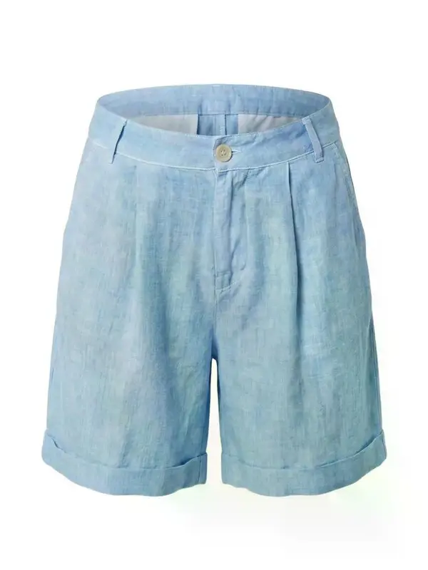 120% Lino Pleated Turn-up Shorts - Blue