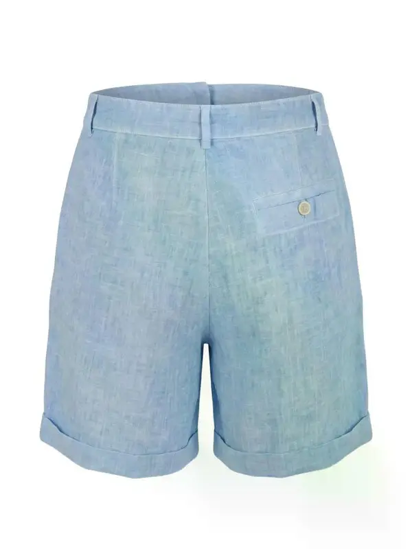 120% Lino Pleated Turn-up Shorts - Blue