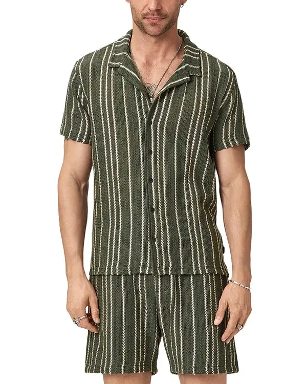 John Varvatos Elias Short Sleeve Vertical Texture Shirt - Moss