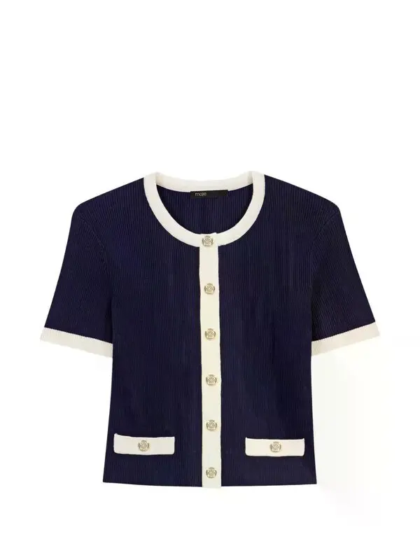 Maje Ribbed Contrast-trim Cropped Cardigan