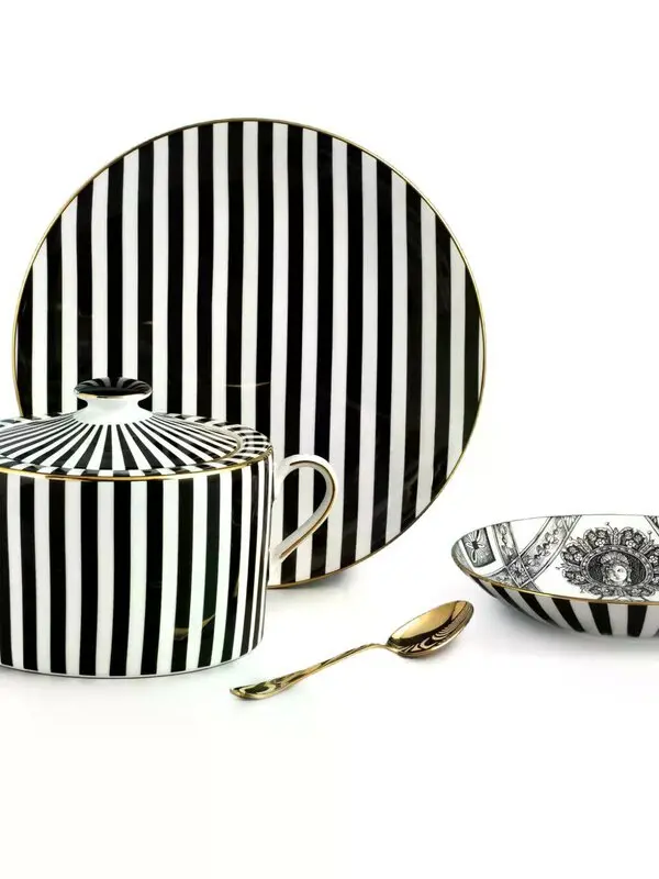 SIMONE GUIDARELLI HOME Souvenirs De Voyage Stripe Gold Edging Charger Plate