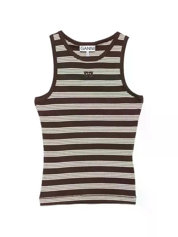 GANNI Striped Ribbed-knit Tank Top - Brown