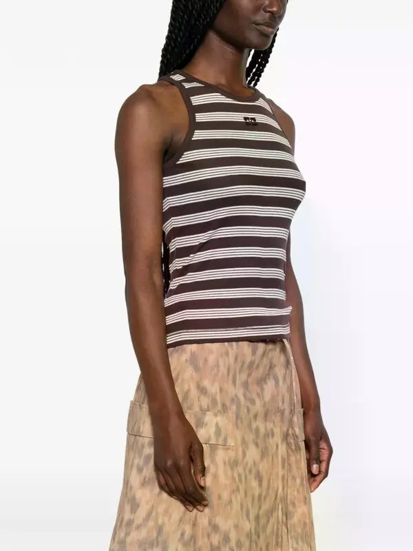 GANNI Striped Ribbed-knit Tank Top - Brown