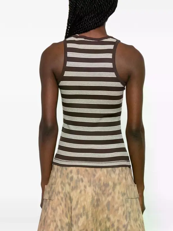 GANNI Striped Ribbed-knit Tank Top - Brown