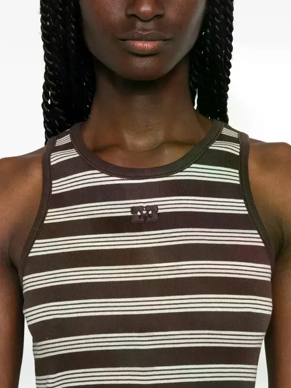 GANNI Striped Ribbed-knit Tank Top - Brown