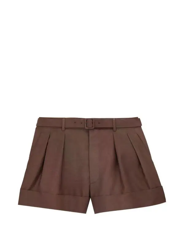 Saint Laurent Belted Turn-up Shorts - Brown