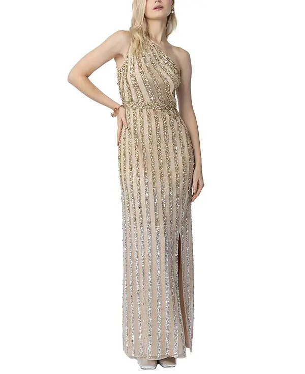 RAISHMA Oriana Sequin One-shoulder Gown