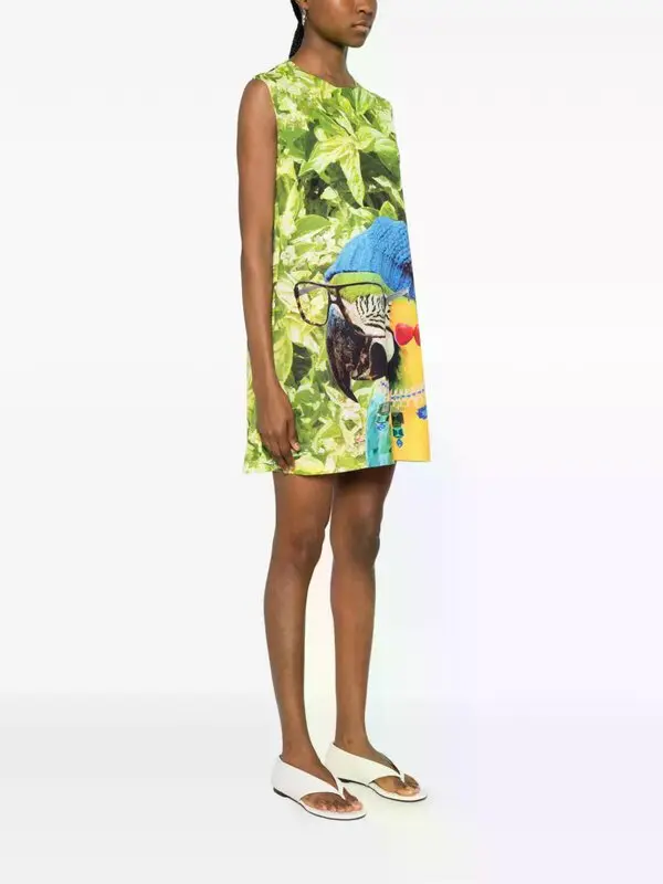 The Artistylist Parrot-print Sleeveless Mini Dress - Green