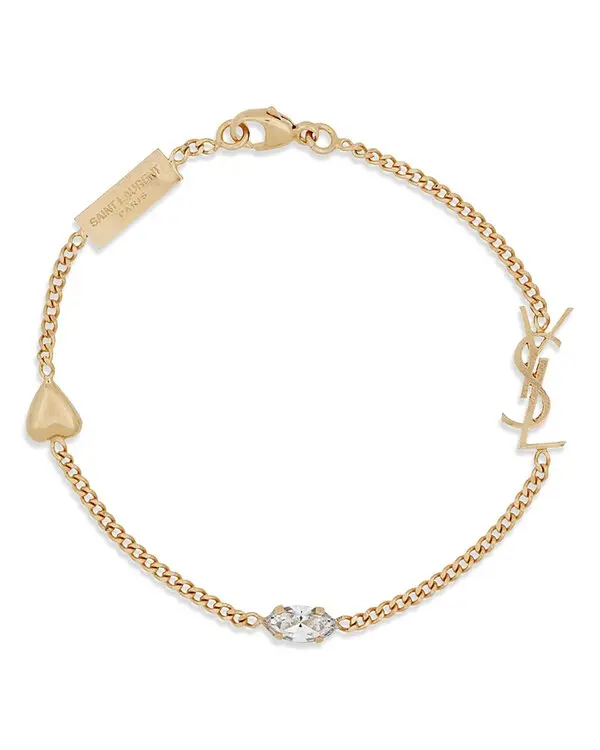 Saint Laurent Cassandre Heart Charm Bracelet - Aged Brass Gold