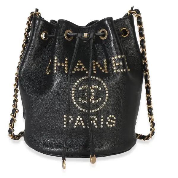 Chanel Caviar Studded Deauville Drawstring Bucket Bag