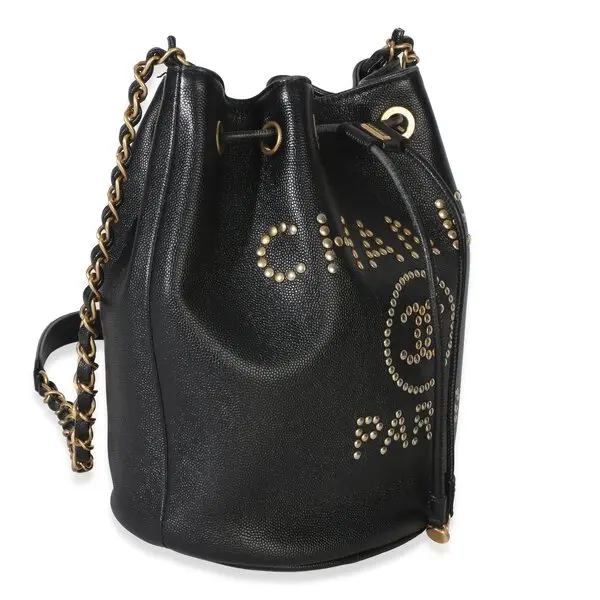 Chanel Caviar Studded Deauville Drawstring Bucket Bag