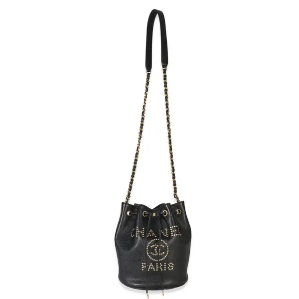 Chanel Caviar Studded Deauville Drawstring Bucket Bag