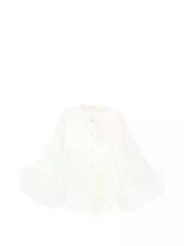 Oseree Feather-trim Satin Blouse - White