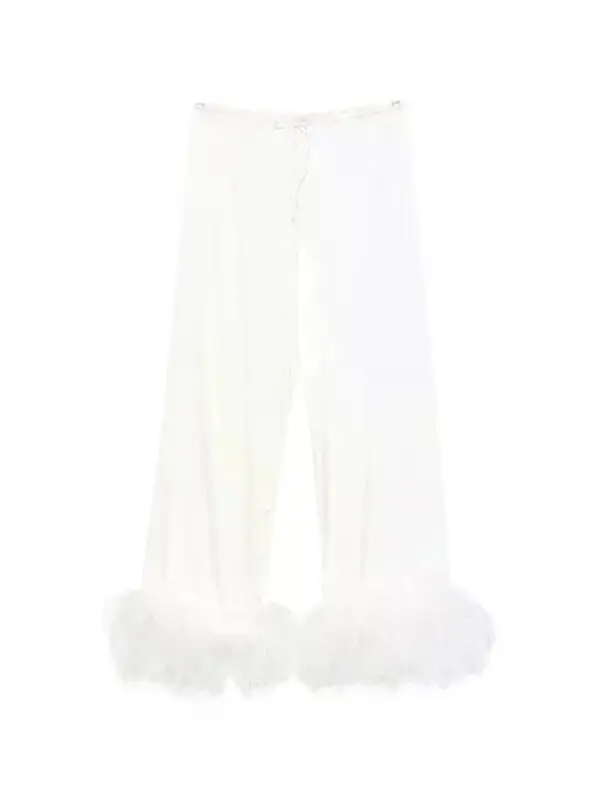Oseree Feather-trim Drawstring Trousers - White