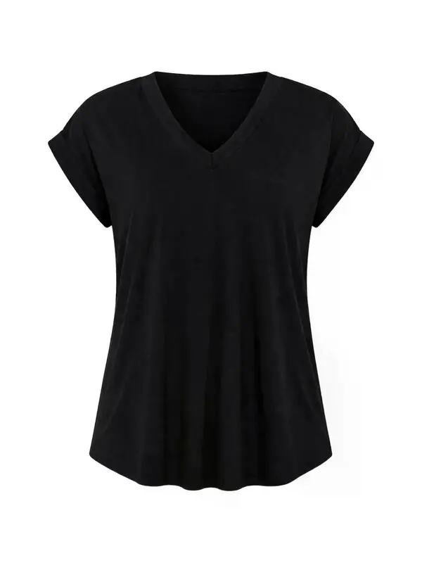 Guess Jersey V-neck Rolled-sleeve T-shirt - Black