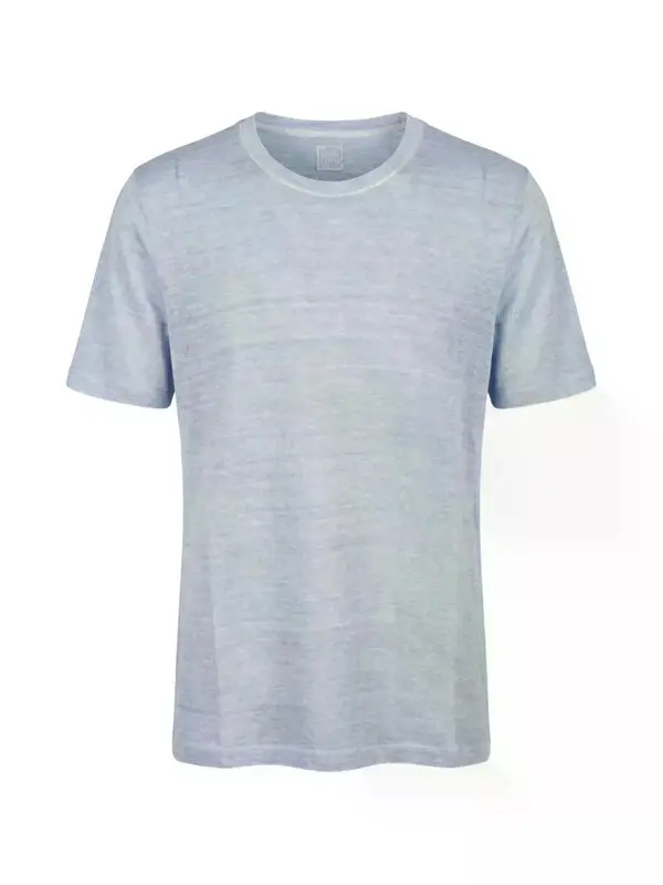 120% Lino Slub-texture Linen T-shirt - Blue