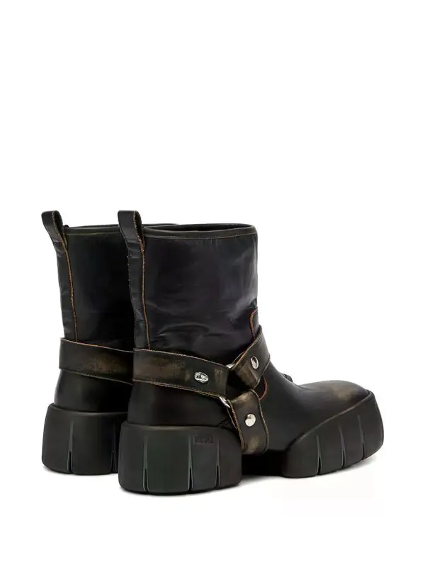 DIESEL® D-tex Leather Ankle Boots With Strap Detail - Black