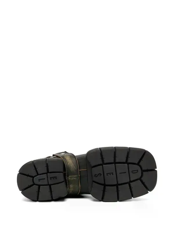 DIESEL® D-tex Leather Ankle Boots With Strap Detail - Black