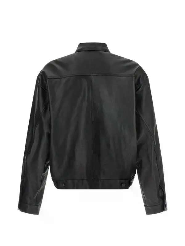 Balenciaga Gothic Denim Embroidered Leather Shirt Jacket