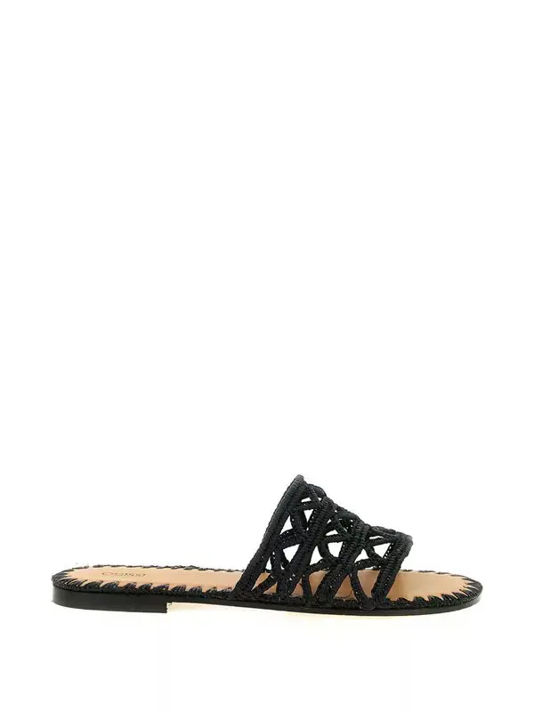 ODISSI Evie Woven Raffia Sandals - Black