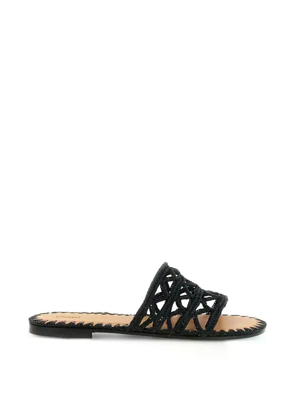 ODISSI Evie Woven Raffia Sandals - Black