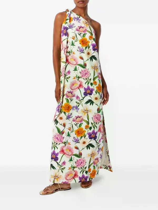 Borgo De Nor Lani Floral-print One-shoulder Maxi Dress - White