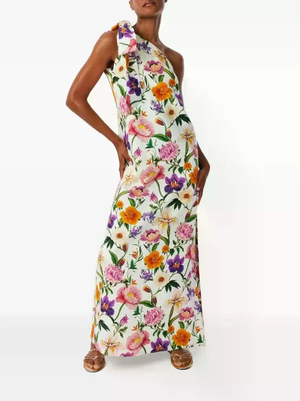 Borgo De Nor Lani Floral-print One-shoulder Maxi Dress - White