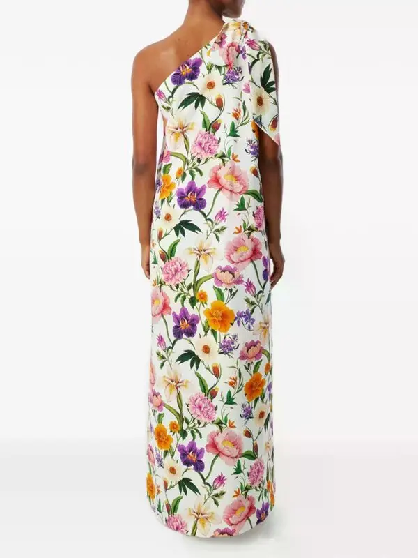 Borgo De Nor Lani Floral-print One-shoulder Maxi Dress - White