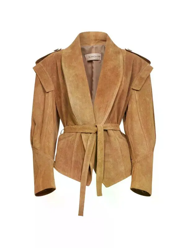 BLANCA VITA Belted Leather Jacket - Neutrals