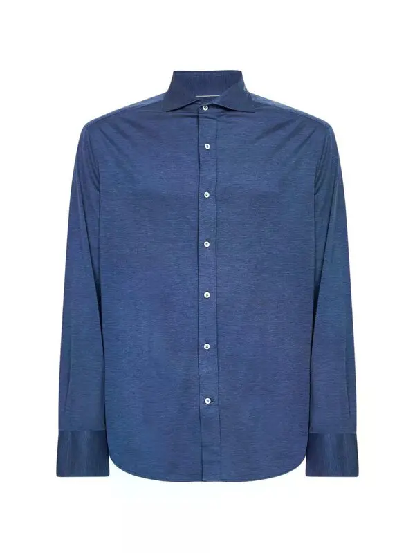 Brunello Cucinelli Slub-texture Spread-collar Shirt - Blue