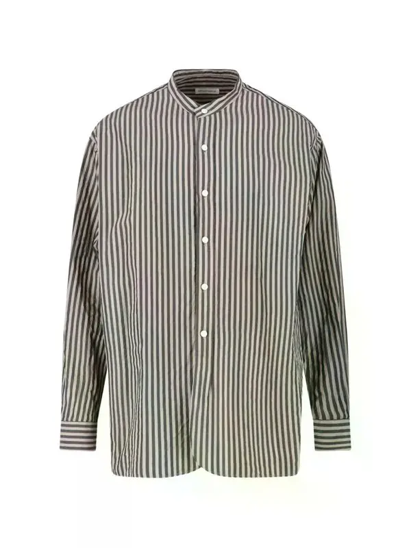 KAPTAIN SUNSHINE Bumpy Striped Band-collar Shirt - Black