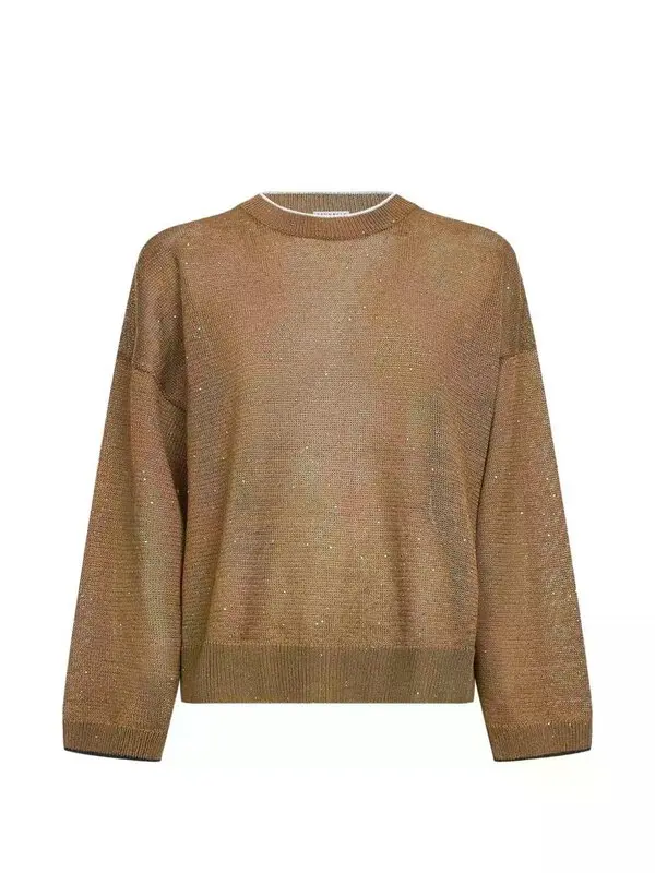 Brunello Cucinelli Sequin-embellished Ribbed-trim Sweater - Neutrals