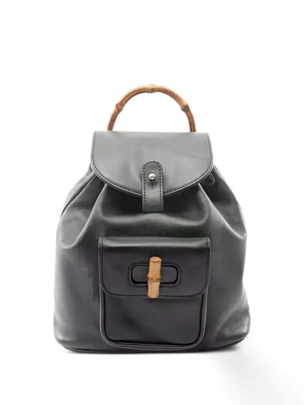 Gucci 2000s Bamboo-handle Leather Backpack - Black