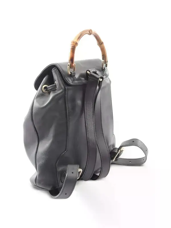 Gucci 2000s Bamboo-handle Leather Backpack - Black
