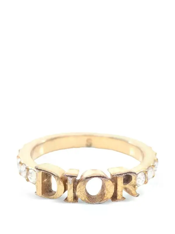 Dior 2000s Logo Rhinestone Ring - Gold