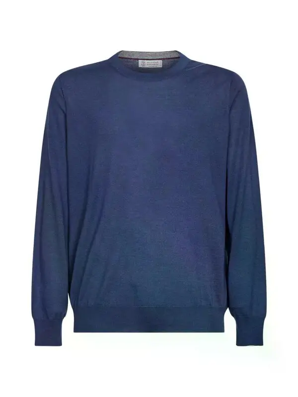 Brunello Cucinelli Ribbed-trim Crew-neck Sweater - Blue