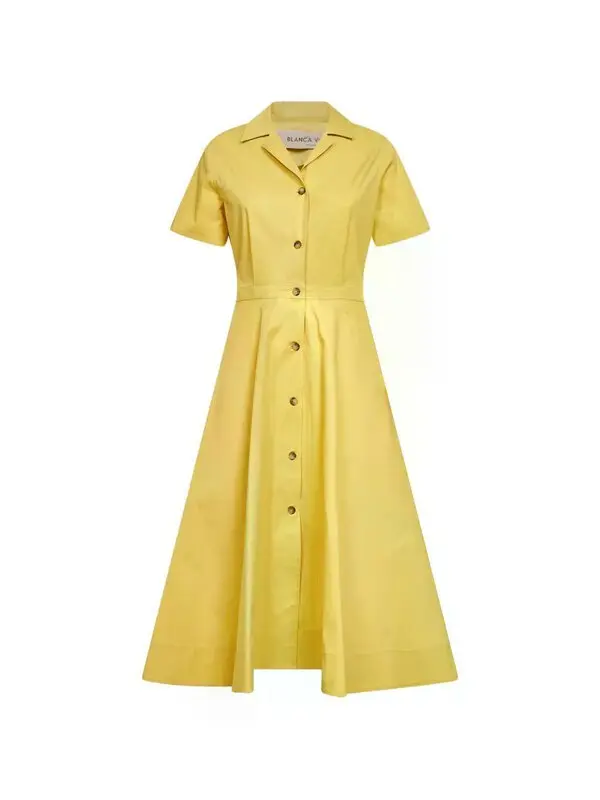 BLANCA VITA Button-up Shirt Dress With Bowling Collar - Yellow