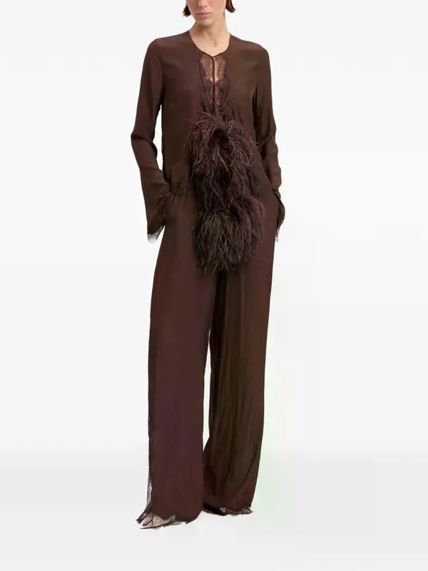 16Arlington Ricci Lace-trim Palazzo Pants - Brown
