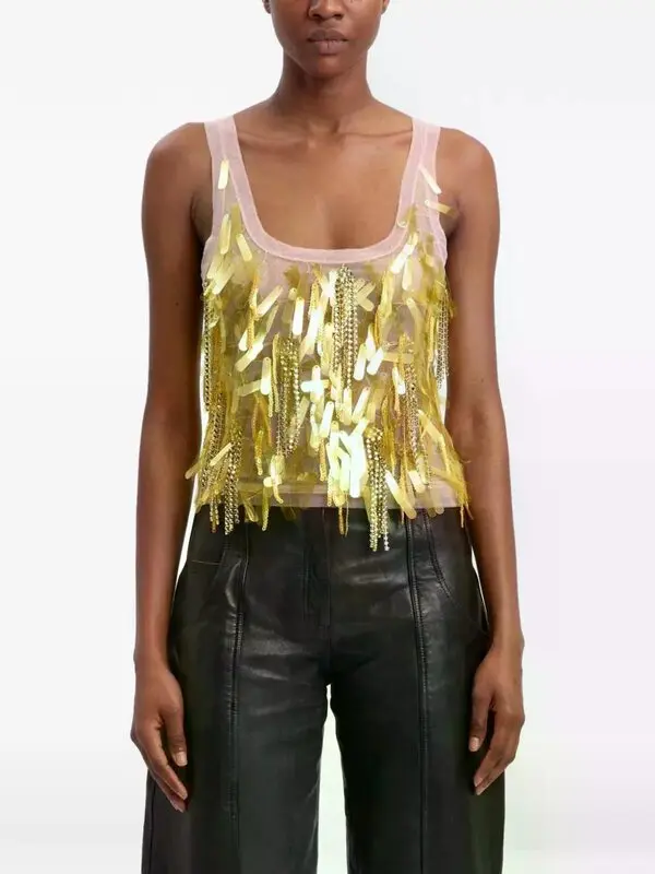16Arlington Sharla Embroidered Tulle Tank Top - Gold