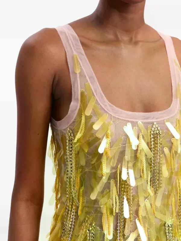 16Arlington Embroidered Tulle Tank Top - Gold