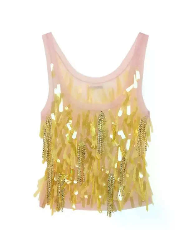 16Arlington Embroidered Tulle Tank Top - Gold