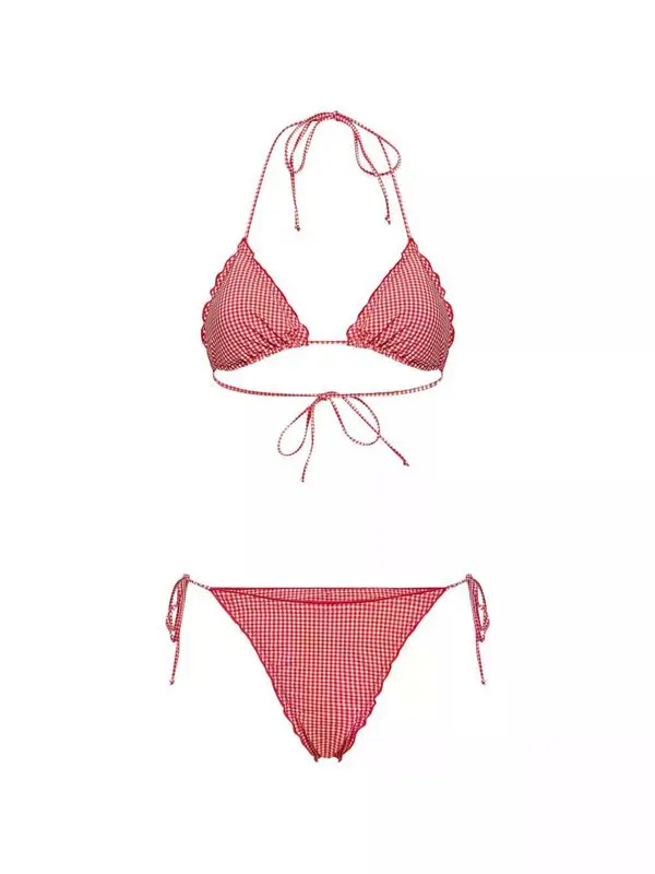 MC2 SAINT BARTH Gingham-check Triangle Bikini - Red