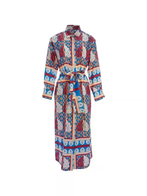 ODEEH Graphic-print Belted Midi Shirt Dress - Blue